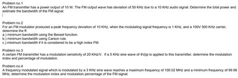 Solved Problem No An FM Transmitter Has A Power Output Of Chegg