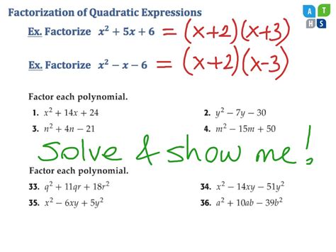 Factorization Of Quadratic Expressions Trinomials Factoring Algebra Math Showme
