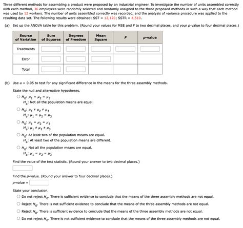 solved three different methods for assembling a product were