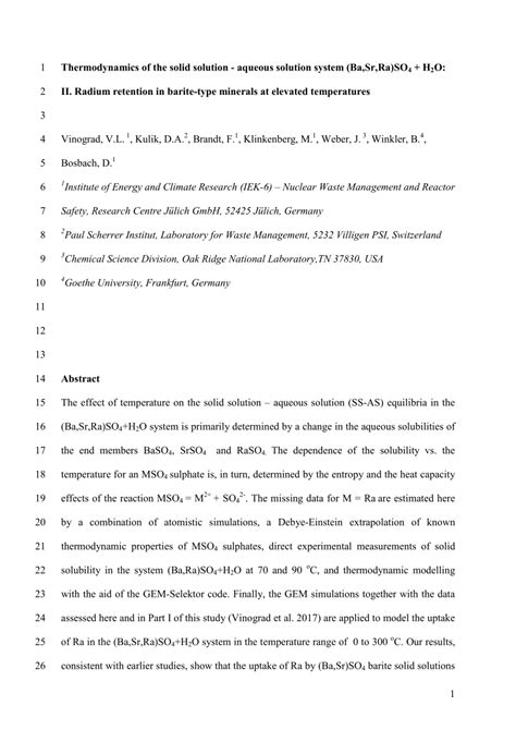 Pdf Thermodynamics Of The Solid Solution Aqueous Solution System