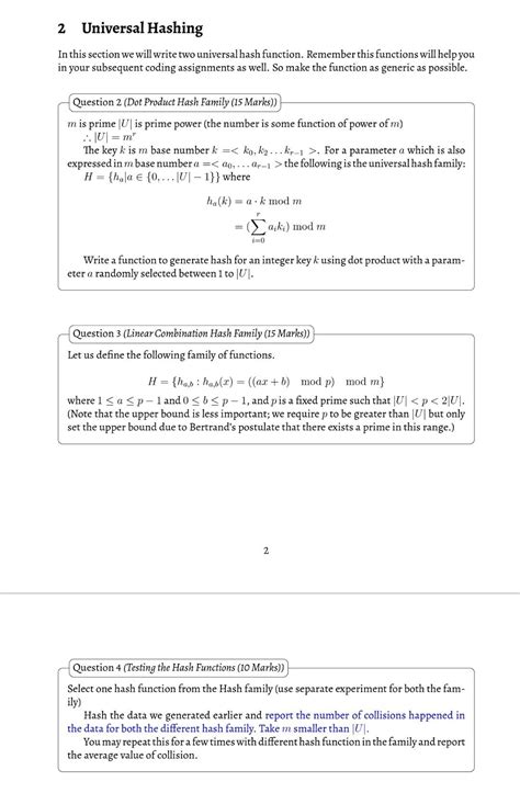 solved 2 universal hashing in this section we will write two