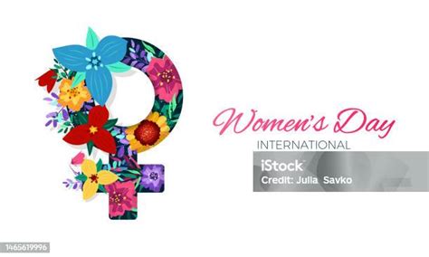 여자 기호와 봄 꽃이 있는 국제 여성의 날 배너 여성 성별 꽃 기호가 있는 배너 0명에 대한 스톡 벡터 아트 및 기타 이미지 0명 3월 International