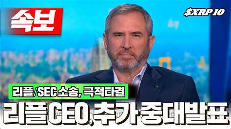 속보 리플sec 소송 극적 타결 리플 Ceo 추가 중대발표 Xrp Youtube