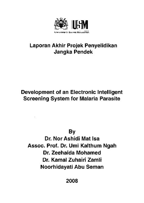 Pdf Development Of An Electronic Intelligent Screening System For Malaria Parasite Umi