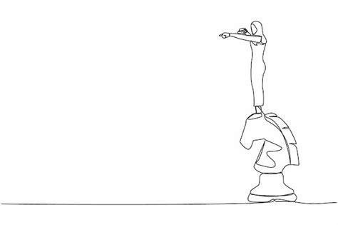 Premium Vector Single Continuous Line Drawing Arab Businesswoman Pulling Big King Chess With
