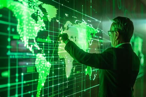 Businessman And Futuristic World Map On Digital Interface Premium Ai Generated Image