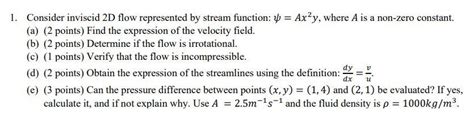 solved 1 consider inviscid 2d flow represented by stream