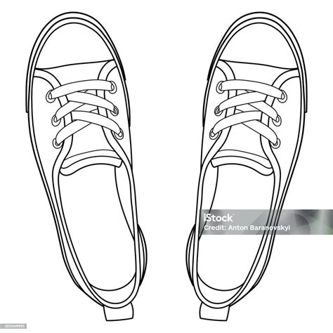 손으로 그린 운동화 운동화 평면도 다양한 보기의 이미지 전면 후면 상단 측면 밑창 및 3d 보기 낙서 벡터 그림입니다 신발 끈에 대한 스톡 벡터 아트 및 기타 이미지