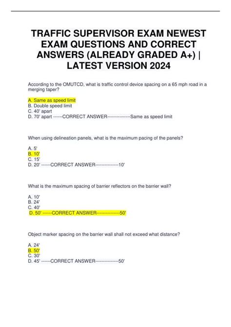 Traffic Supervisor Exam Newest Exam Questions And Correct Answers Already Graded A Latest