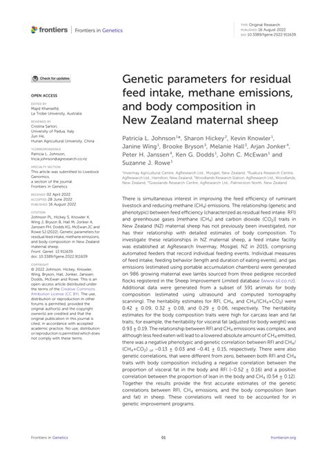 Pdf Genetic Parameters For Residual Feed Intake Methane Emissions