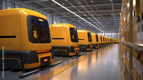 A Fleet Of Autonomous Mobile Robots Autonomously Navigating The Shop Floor Delivering Raw