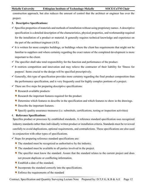 Contract Specification And Quantity Surveying Docx