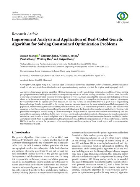Pdf Improvement Analysis And Application Of Real Coded Genetic