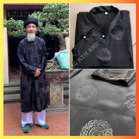 ÁO DÀI NAM TRUYỀN THỐNG LỤA THÁI TUẤN MÀU ĐEN KÈM KHĂN ĐỐNG MẤN ĐỘI ĐẦU DỰ LỄ HỘI LỄ ĐẠO BIỂU