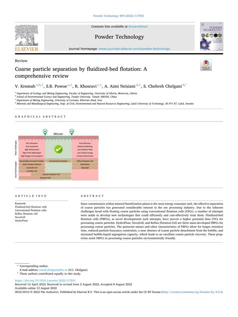 Pdf Coarse Particle Separation By Fluidized Bed Flotation A
