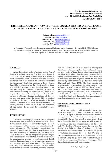 Pdf The Thermocapillary Convection In Locally Heated Laminar Liquid