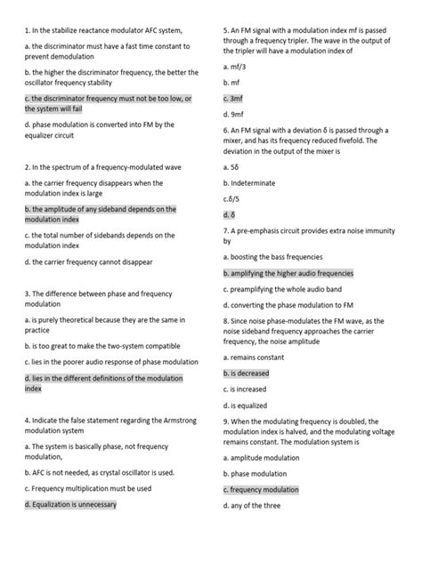 sample for quiz pdf frequency modulation modulation