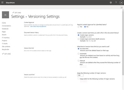 Sharepoint Online Set Versioning Limit Using Powershell Sharepoint Diary