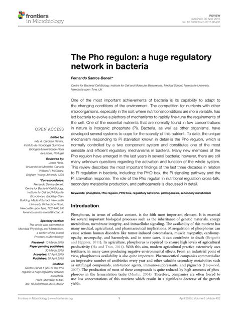 Pdf The Pho Regulon A Huge Regulatory Network In Bacteria