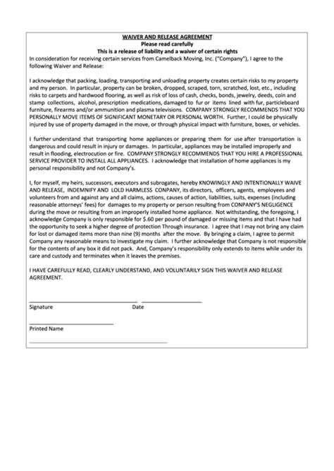 Release Of Liability Form Moving Company ReleaseForm Net