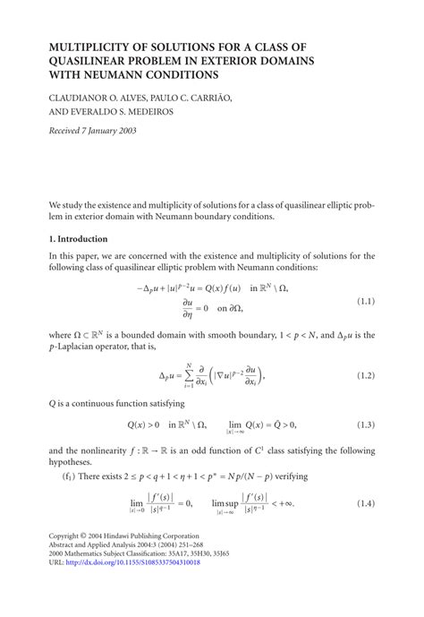 Pdf Multiplicity Of Solutions For A Class Of Quasilinear Problem In