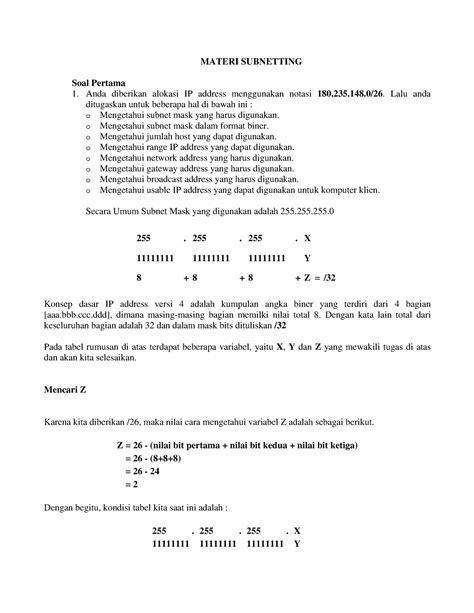 01 Materi Subnetting MATERI SUBNETTING Soal Pertama Anda Diberikan Alokasi IP Address