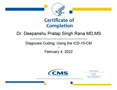 Dr Deepanshu Rana On Linkedin Certificate Of Diagnosis Coding Using The Icd 10 Cm