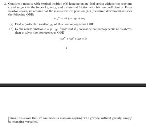Solved Consider A Mass M With Vertical Position Yt Hanging