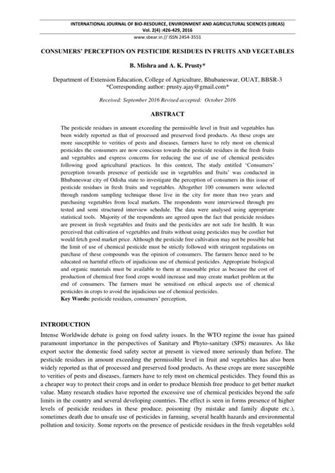 Pdf Consumers Perception On Pesticide Residues In Fruits And Vegetables