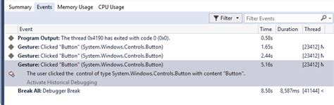 C Intellitrace Historical Debugging Does Not Jump In Click Eventhandler Stack Overflow