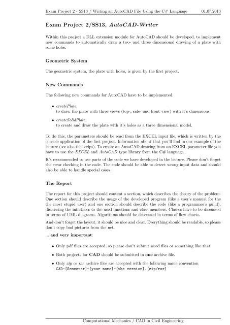 Exam Project 2ss13 Autocad Writer Baustatik Info Server