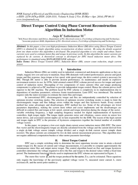 direct torque control using phase current reconstruction algorithm in