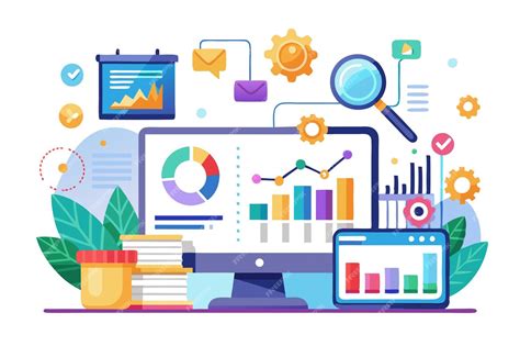 Computer Monitor With Colorful Charts Graphs And Data Analysis Icons Premium Ai Generated Vector