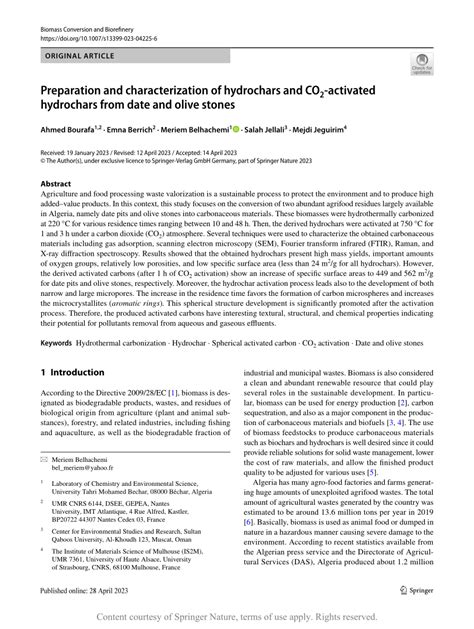 Preparation And Characterization Of Hydrochars And Co2 Activated Hydrochars From Date And Olive