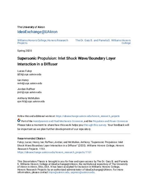 Pdf Supersonic Propulsion Inlet Shock Waveboundary Layer