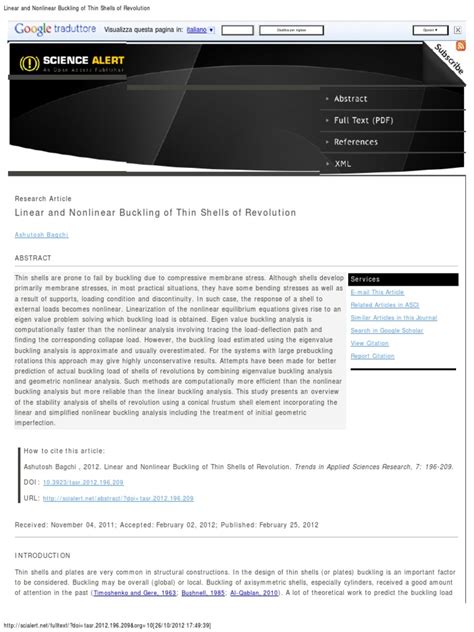 Linear And Nonlinear Buckling Of Thin Shells Of Revolution Pdf Buckling Eigenvalues And
