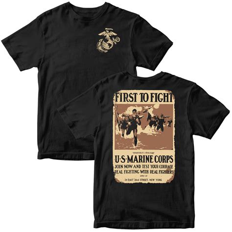 Marines First To Fight Vintage Recruitment Poster T Shirt Marine