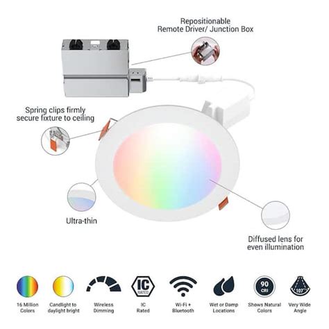 Halo Hlb 6 In Color And Tunable White Slim Canless Smart Wi Fi Led Recessed Downlight With Wiz