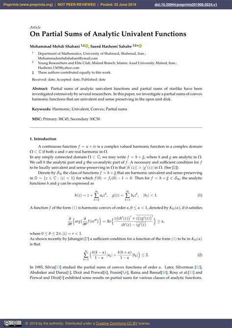 Pdf On Partial Sums Of Analytic Univalent Functions