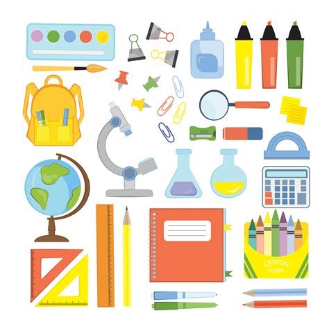 School Supplies Set Flat Vector Elements For Education School Study