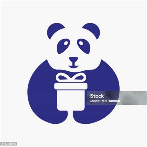 팬더 선물 상자 로고 부정적인 공간 개념 벡터 템플릿 팬더 보유 선물 상자 기호 게으름에 대한 스톡 벡터 아트 및 기타 이미지