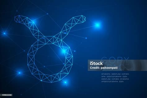 황소 조디악 로그인 와이어 프레임 다각형 프레임 구조 포춘 텔러 컨셉 디자인 그림 복사 공간 벡터 Eps 10 블루 그라데이션