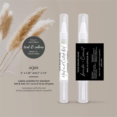 Cuticle Oil Pen Label Canva Template Minimalist Customizable Cosmetic