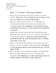 Unit Critical Thinking Dropbox Docx Larissa Alvarez Forensic Science Unit Critical
