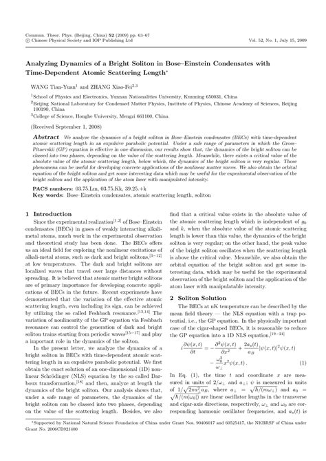 Pdf Analyzing Dynamics Of A Bright Soliton In Bose Einstein Condensates With Time Dependent