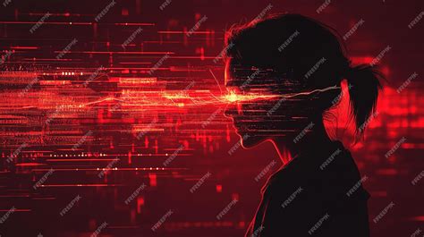 A Hacker With Glowing Red Data Flowing Across Their Screen Representing A Cyber Attack Premium