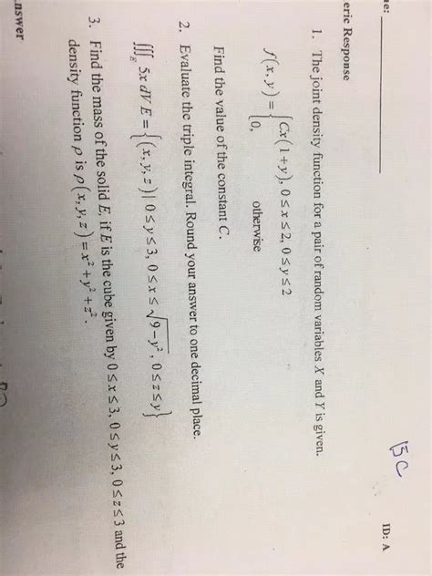 Solved The Joint Density Function For A Pair Of Random
