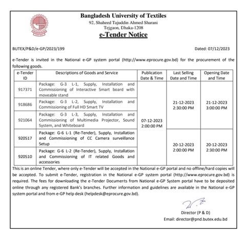 E Tender Notice Date 07 12 2023 Butex