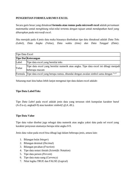 Tipe Data Excel Pdf