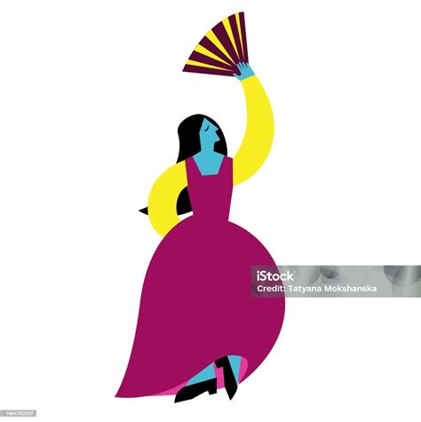 Ilustración De Mujer Con Un Abanico En La Danza Fondo Blanco Y Más